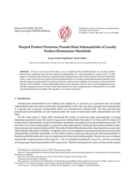 Pdf Warped Product Pointwise Pseudo Slant Submanifolds Of Locally