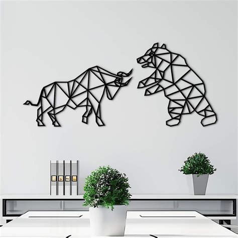 Декоративне панно на стіну Woodyard Сучасна картина для інтерєру Геометричний ведмідь і бик