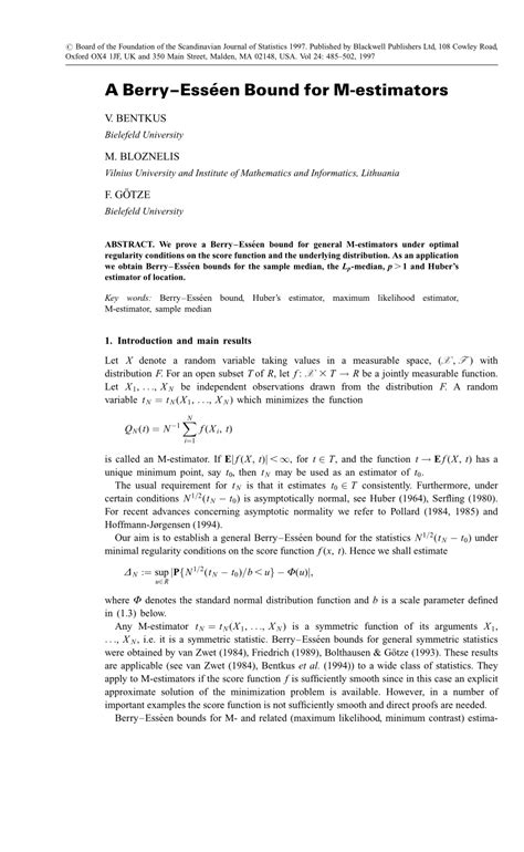 Pdf A Berryesséen Bound For M‐estimators