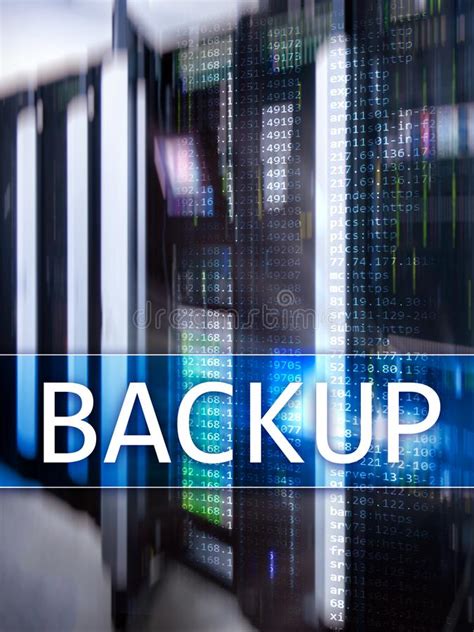 Backup Button On Modern Server Room Background Data Loss Prevention