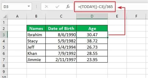Age Function How To Calculate Age In Excel From Date Of Birth