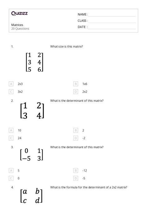 50 Matrices Worksheets For 10th Grade On Quizizz Free And Printable