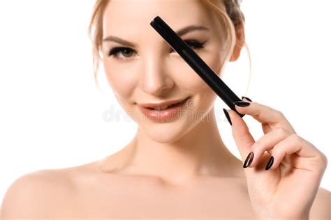 Selective Focus Of Smiling Naked Beautiful Stock Image Image Of Black