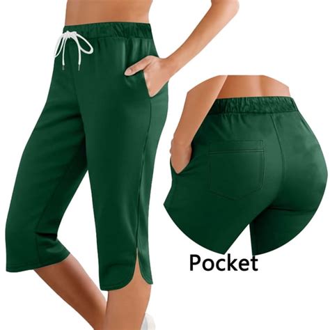 Cagogo Women Capri Pants With Pockets Elastic Waist Casual Loose Summer