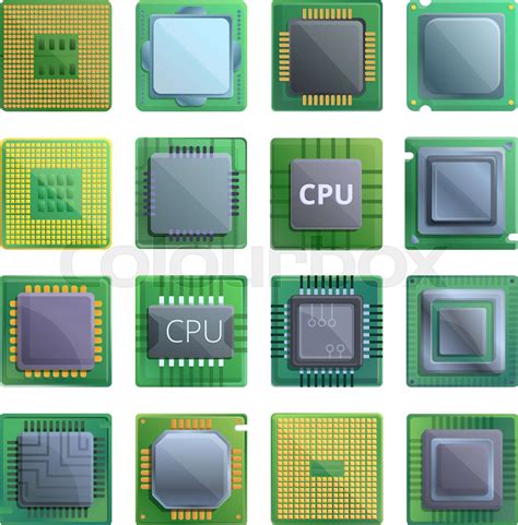 Processor Icons Set Cartoon Style Stock Vector Colourbox