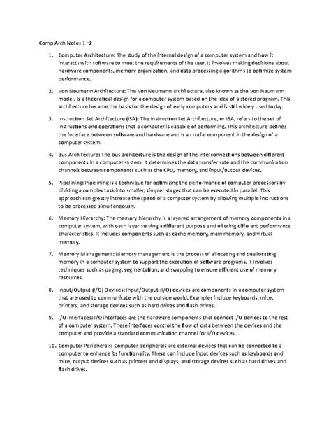 Comp Arch Notes 1 It Involves Making Decisions About Hardware Components Memory Organization