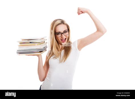 Female Model Wearing Nerd Glasses Carrying Books With One Hand And Doing Thumbs Up Sign With The