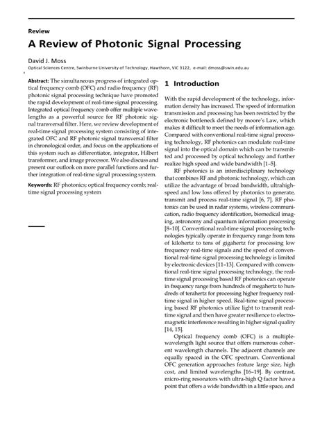 Pdf A Review Of Photonic Signal Processing