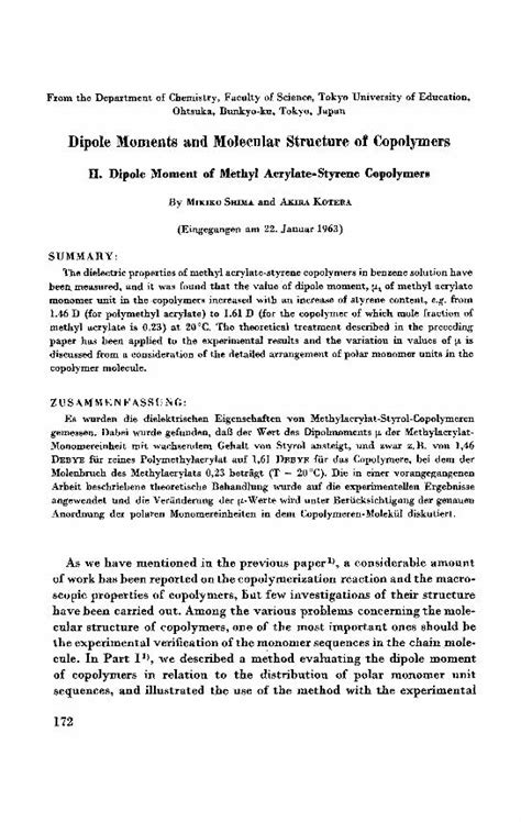 Pdf Dipole Moments And Molecular Structure Of Copolymers Ii Dipole