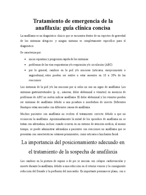 Tratamiento De Emergencia De La Anafilaxia Pdf Medicina Clinica