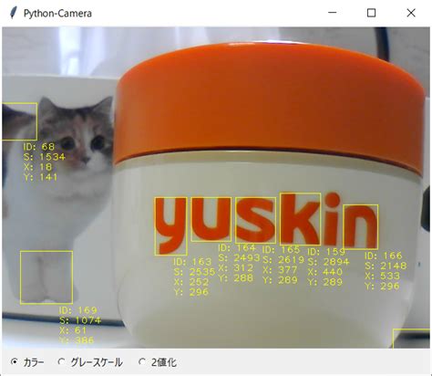 PythonとTkinterとOpenCVでカメラ画像をGUIに表示 その ラベリング 砂町技研