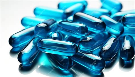 Premium Ai Image Blue Soft Gel Capsules Closeup Isolated On White