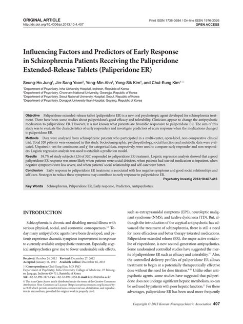 Pdf Influencing Factors And Predictors Of Early Response In Schizophrenia Patients Receiving