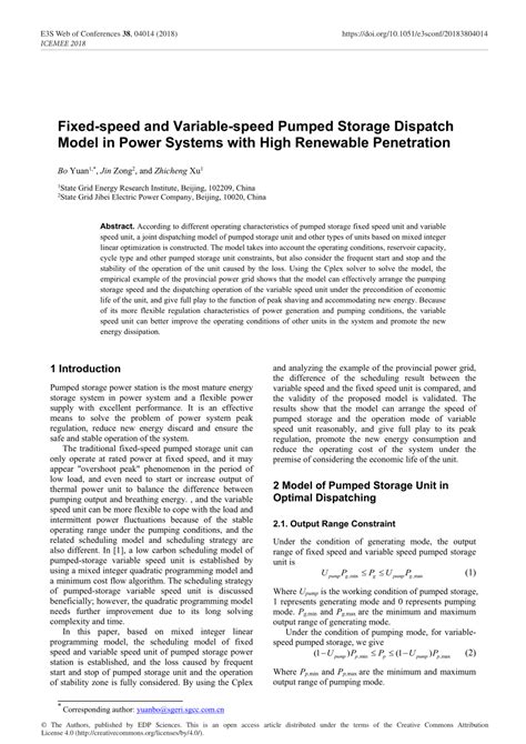 Pdf Fixed Speed And Variable Speed Pumped Storage Dispatch Model In Power Systems With High