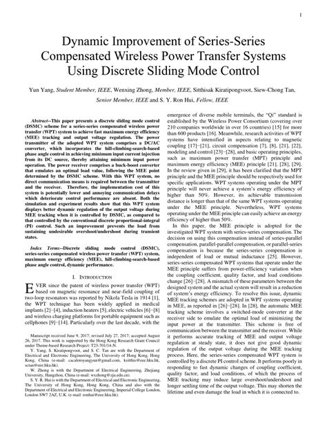 Pdf Dynamic Improvement Of Series Series Compensated Wireless Power