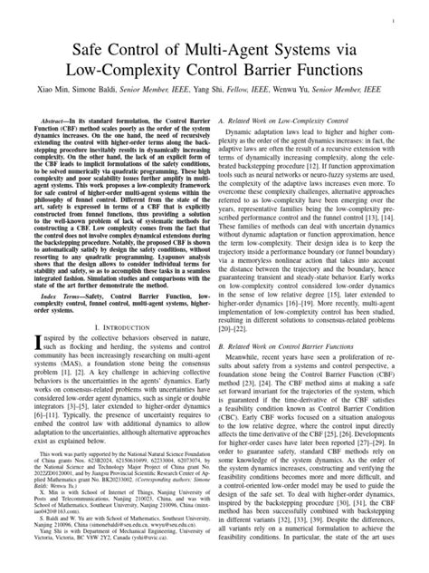 Safe Control Of Multi Agent Systems Via Low Complexity Control Barrier Functions Pdf Matrix