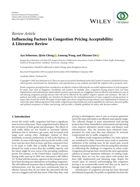 Pdf Influencing Factors In Congestion Pricing Acceptability A Literature Review
