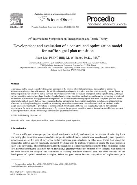 PDF Development And Evaluation Of A Constrained Optimization Model For Traffic Signal Plan
