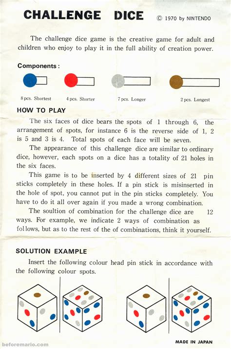 Beforemario Nintendo Challenge Dice Rare Western Version
