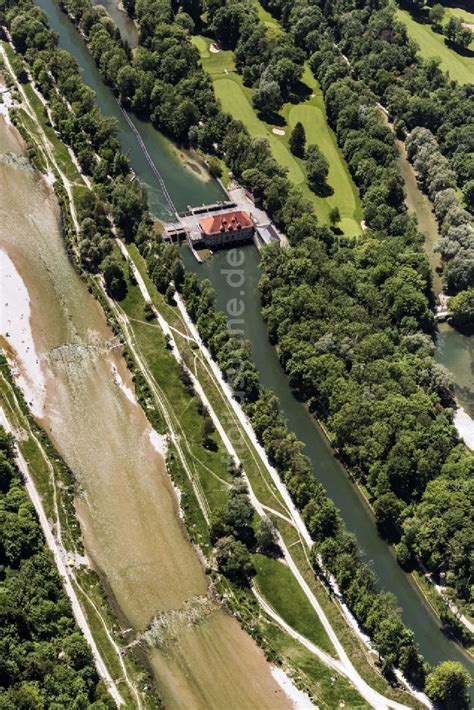 Luftbild München - Wasserwerk und Wasserkraftwerk Isar 1 an der Isar in ...