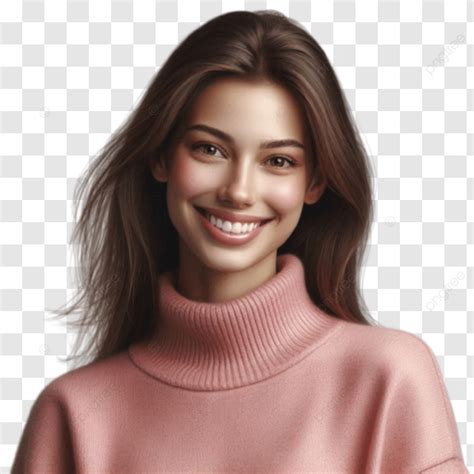 분홍색 스웨터를 입은 여성이 활기 넘치는 이미지 속에서 기쁨과 긍정을 따뜻하게 발산하며 미소를 짓고 있습니다 분홍색 스웨터를 입은 여자가 따뜻하게 웃는다 생생한 이미지와