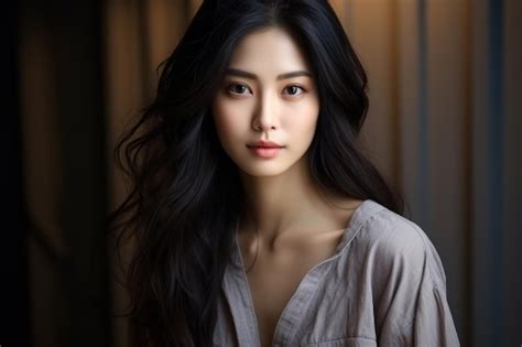 Premium Photo A Woman With Long Dark Hair And A Pale Face Is Wearing