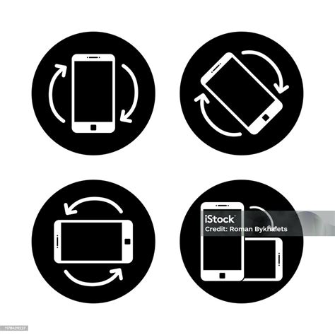 스마트폰 아이콘을 분리된 회전합니다 모바일 화면 회전 가로 또는 세로 회전 아이콘입니다 개체 그룹에 대한 스톡 벡터 아트 및