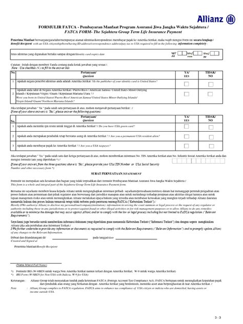 Asuransi Allianz Formulir Fatca Putri Pdf