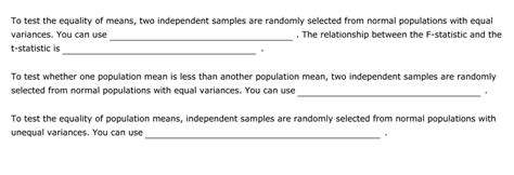 To Test The Equality Of Means Two Independent Samples Are Randomly Selected From Normal