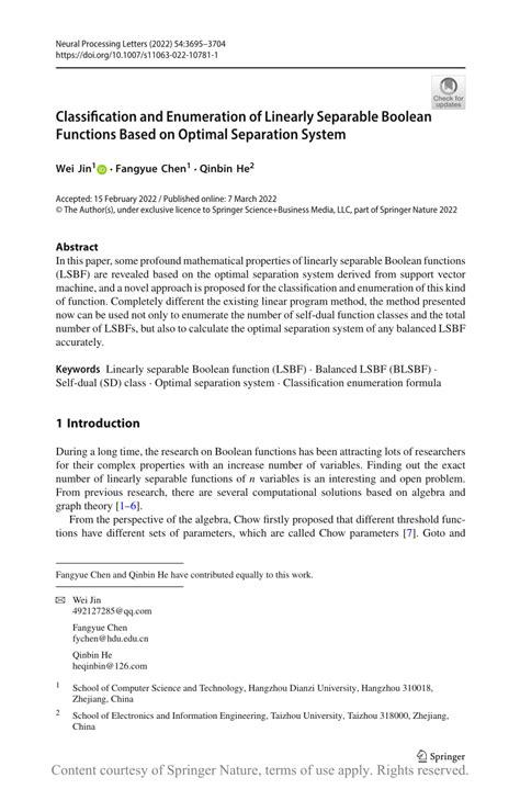 Classification And Enumeration Of Linearly Separable Boolean Functions Based On Optimal