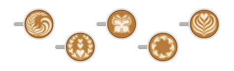우유 거품 그리기 벡터 세트가 있는 커피 컵이 있는 라떼 아트 갈색에 대한 스톡 벡터 아트 및 기타 이미지 갈색 기포