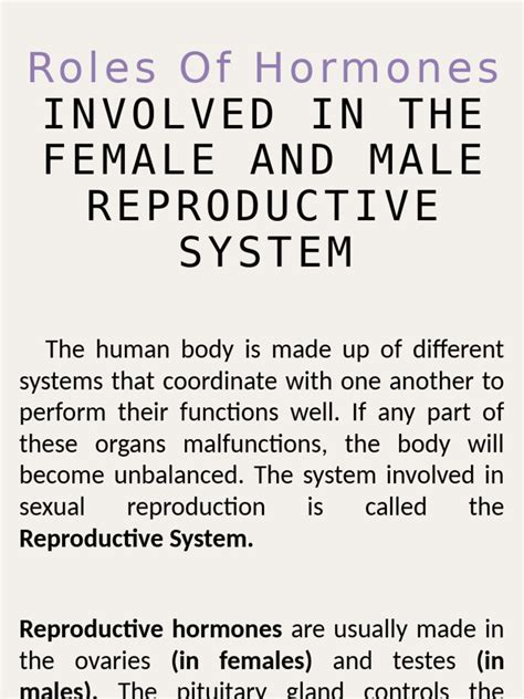 1 Roles Of Hormones Involved In The Female And Male Reproductive