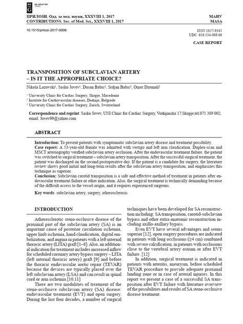 Transposition Of Subclavian Artery Is It The Appropriate Choice Pdf