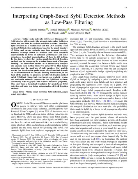 Pdf Sybil Detection In Osns As Low Pass Filtering Analysis