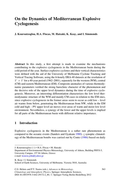Pdf On The Dynamics Of Mediterranean Explosive Cyclogenesis