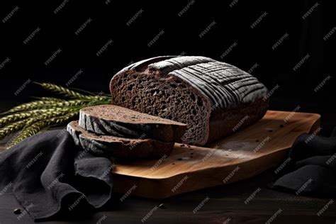 검은 배경에 얇게 썬 검은 빵 사진 무료 사진