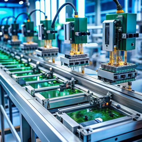 Precision Robotics Modern Pcb Assembly Line Closeup Premium Ai Generated Image