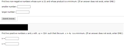 solved find two non negative numbers whose sum is 21 and