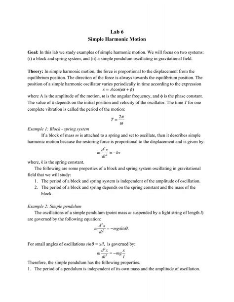 Lab Simple Harmonic Motion Physics