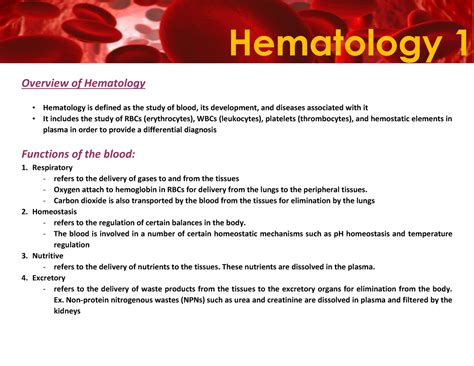 M1 Lesson 1 Overview Of Hematology Overview Of Hematology