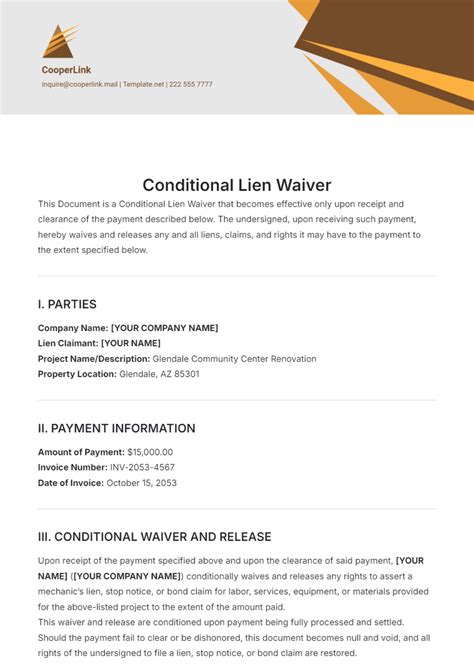 Free Conditional Lien Waiver Template To Edit Online