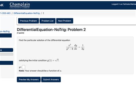 solved differentialequation notrig problem 2 1 point find