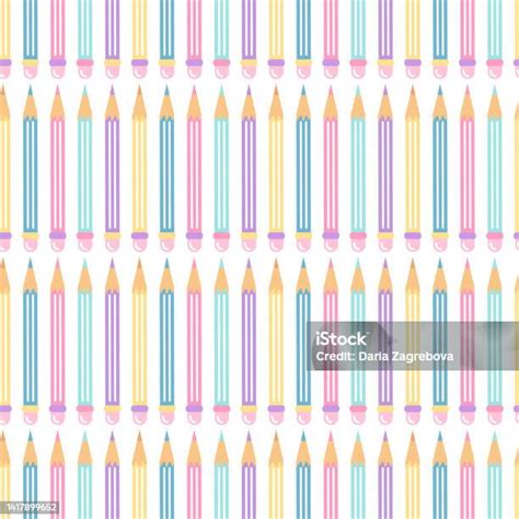 흰색 배경에 지우개가있는 여러 가지 색의 연필 벡터 매끄러운 패턴 0명에 대한 스톡 벡터 아트 및 기타 이미지 0명 개체 그룹 교육 Istock