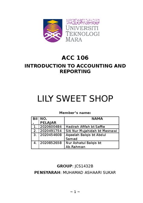 Group Assignment Acc 106 Acc 106 Introduction To Accounting And