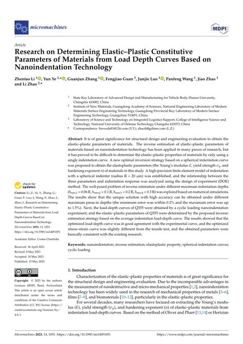 Pdf Research On Determining Elastic Plastic Constitutive Parameters Of Materials From Load