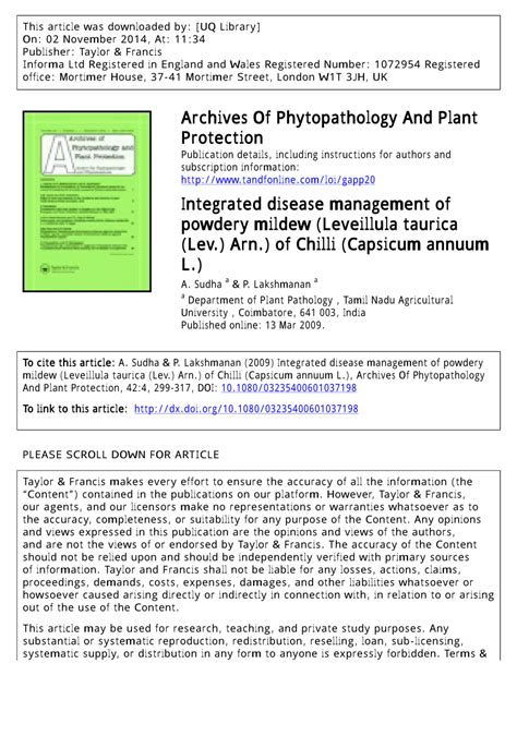 Pdf Integrated Disease Management Of Powdery Mildew Leveillula Taurica Lev Arn Of Chilli