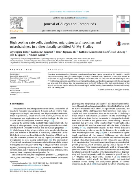 Pdf High Cooling Rate Cells Dendrites Microstructural Spacings And Microhardness In A