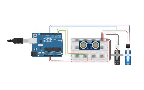 Circuit Design Sensor Ultrasónico Servomotores Ex Tinkercad