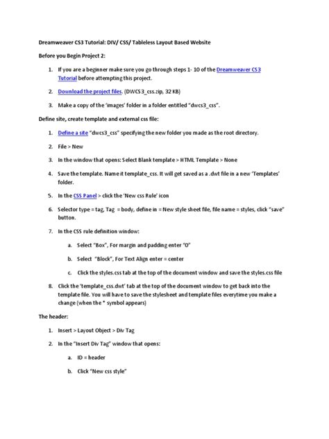 dreamweaver cs3 tutorial pdf cascading style sheets html element