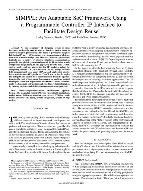 Pdf Simppl An Adaptable Soc Framework Using A Programmable Controller Ip Interface To